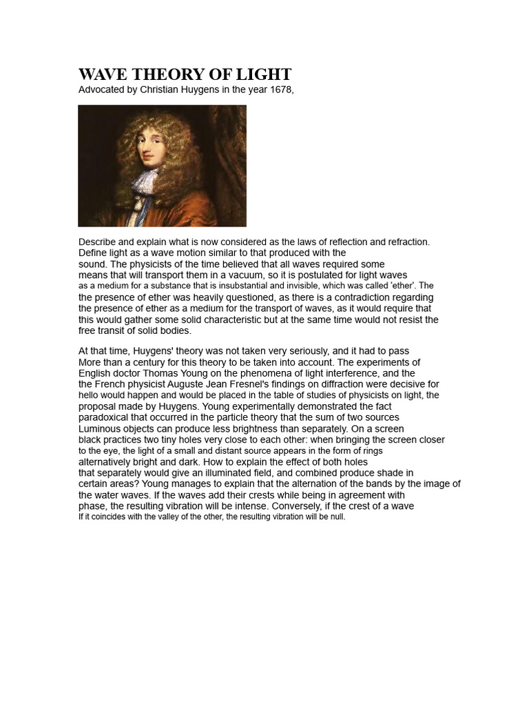 Huygens' Wave Theory of Light Explained | PDF | Light | Waves