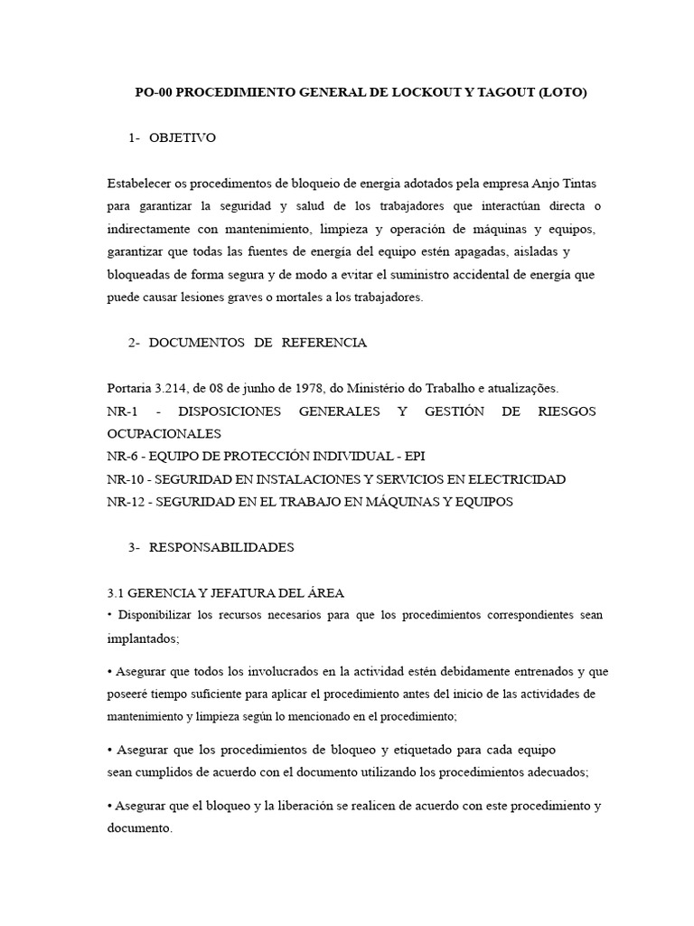 Procedimiento LOTO para Seguridad Laboral | PDF | Naturaleza | Fenomeno ...