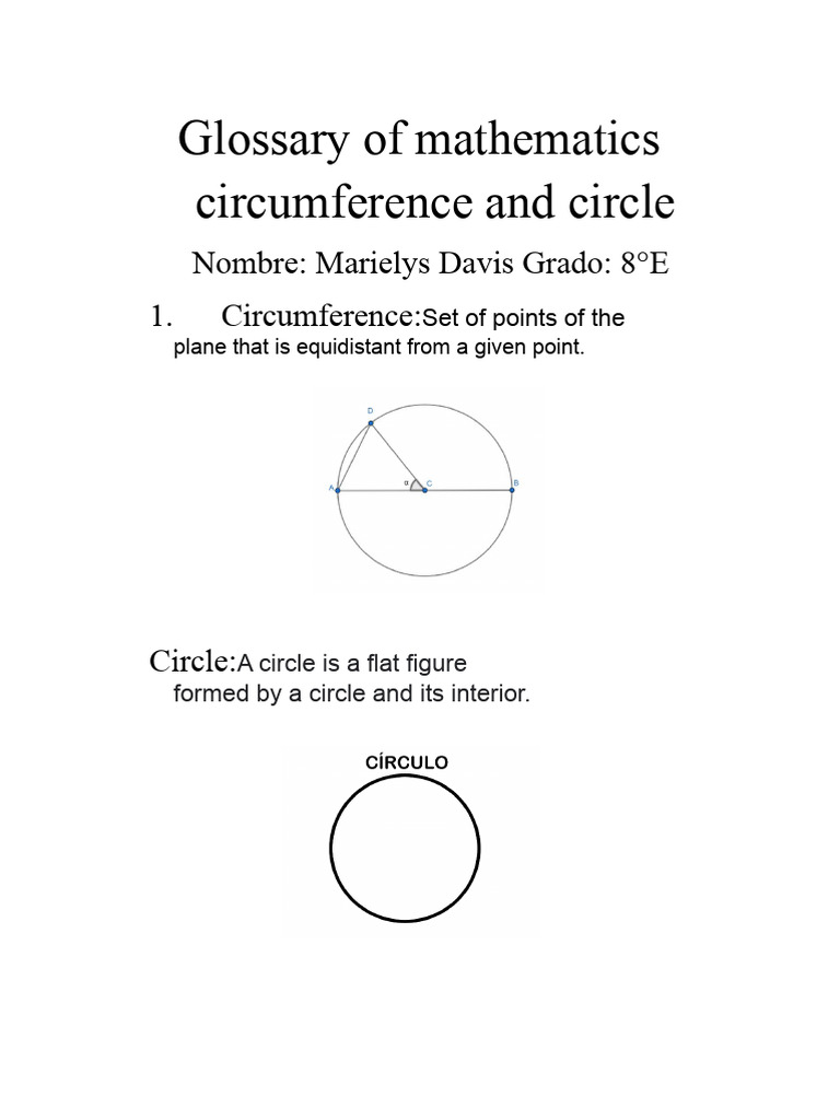 Glossary of Mathematics: Circumference and Circle | PDF | Circle | Angle