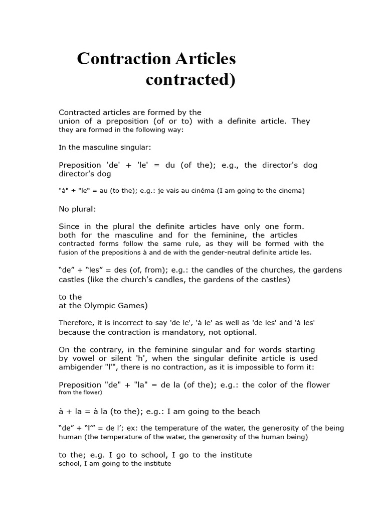Contracted Articles French | PDF