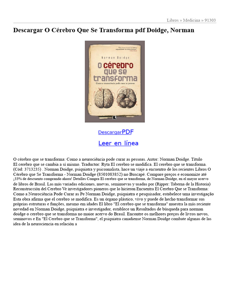 El cerebro que se transforma: Doidge | PDF