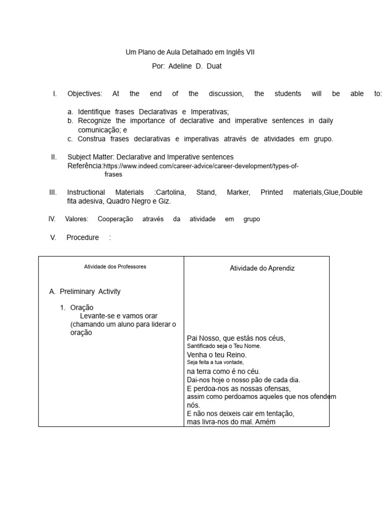 Demonstração de Frases Declarativas e Imperativas | PDF | Oração do Senhor