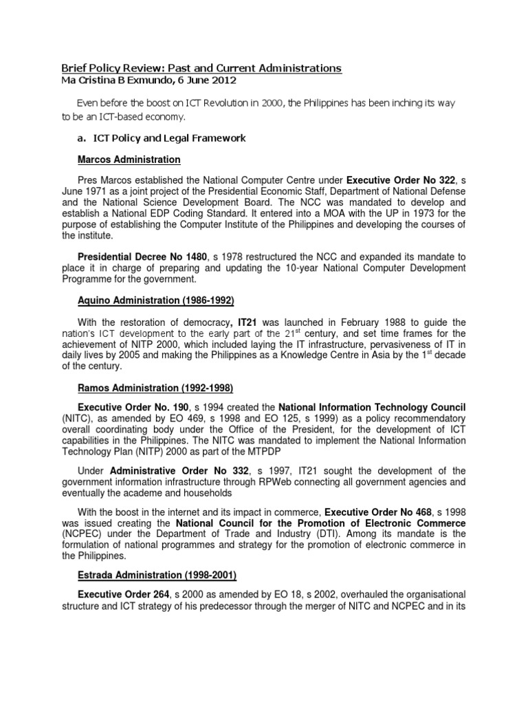 Brief Policy Review: Past and Current Administrations | PDF | Public ...