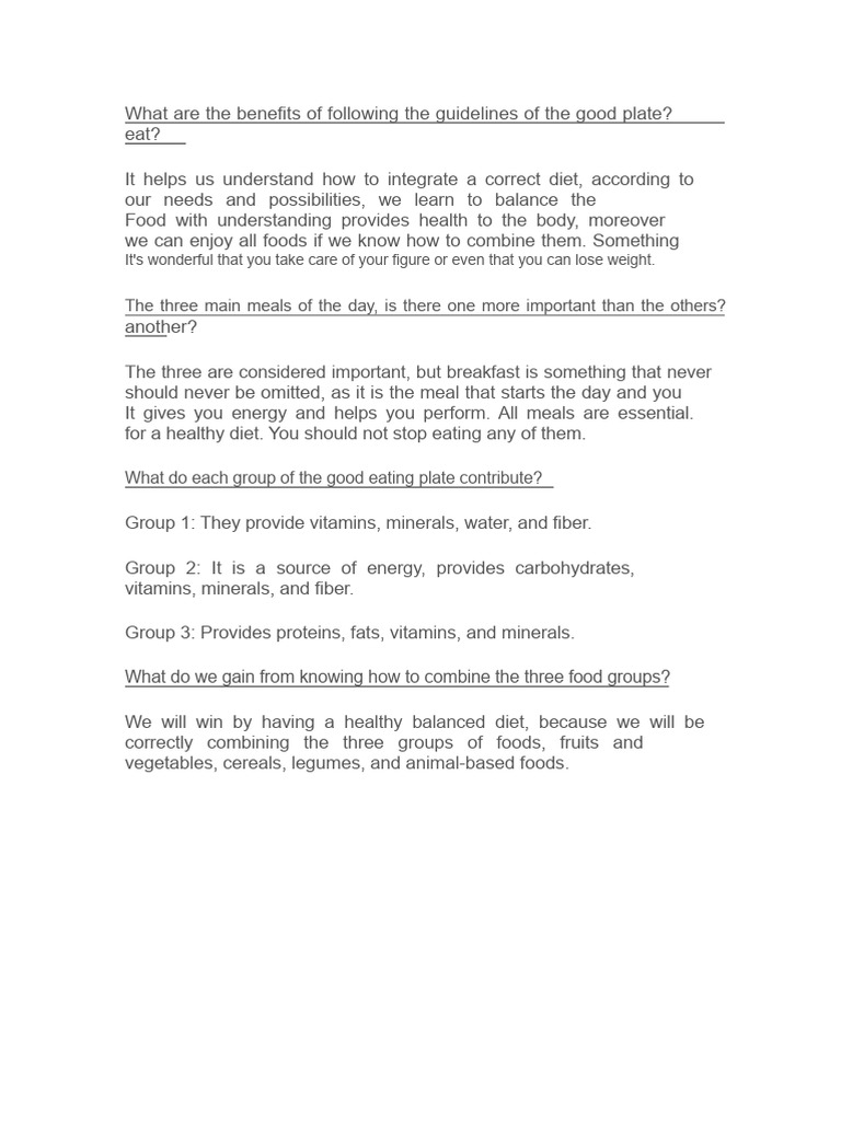 Questions Plato Del Bien Comer | PDF | Healthy Diet | Foods