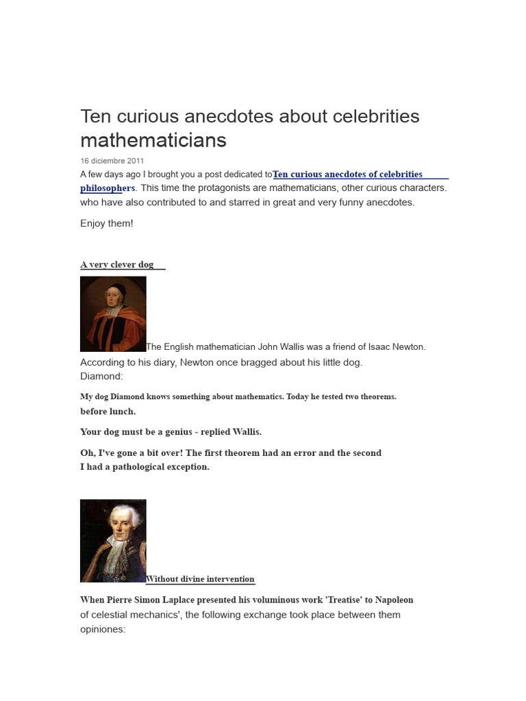 Ten Curious Anecdotes of Famous Mathematicians | PDF | Trigonometric ...