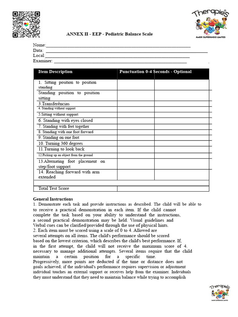 Pediatric Balance Scales (PBS) | PDF | Chair | Foot