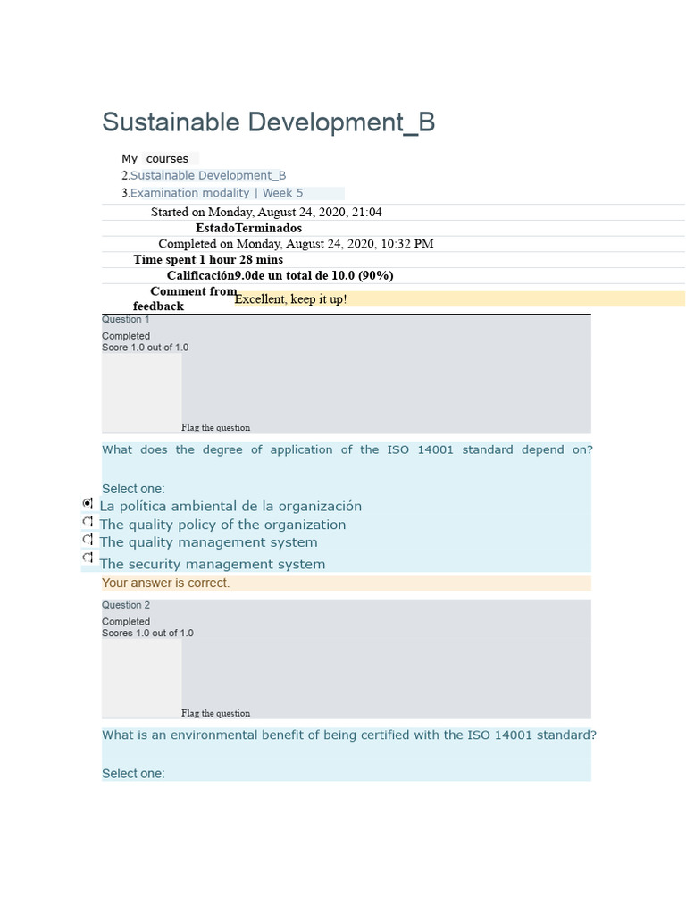 UTEL Sustainable Development Week 5 Exam | PDF | Economies | Business