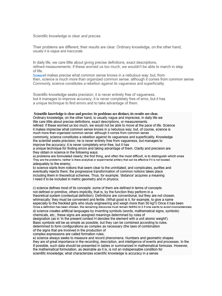 Scientific knowledge is clear and precise. | PDF | Knowledge | Vagueness