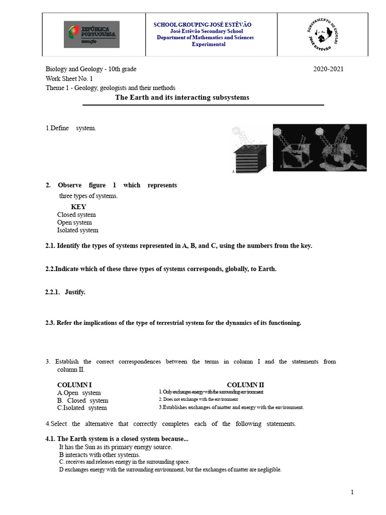 Work Sheet 0 - The Earth and The Interacting Subsystems | PDF | Earth ...
