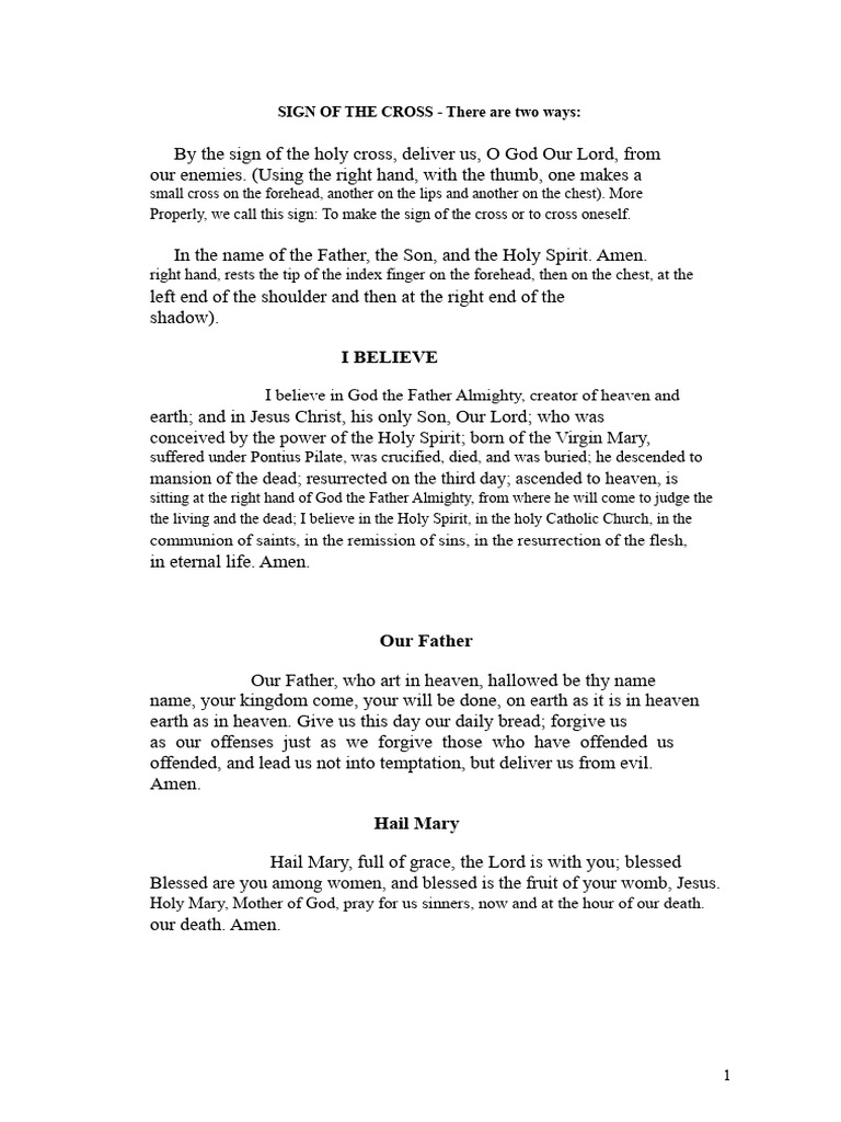 Sign of the Cross and Prayers | PDF | Lord's Prayer | God The Father