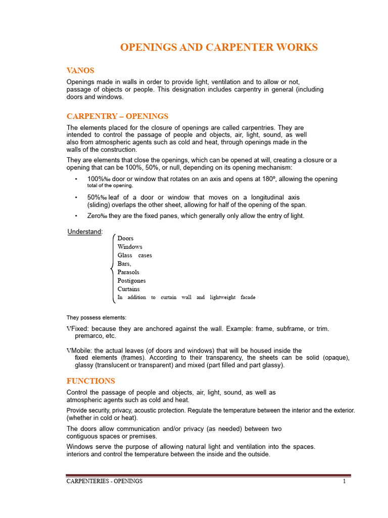 Carpentry Theory Openings Fittings | PDF | Door | Window