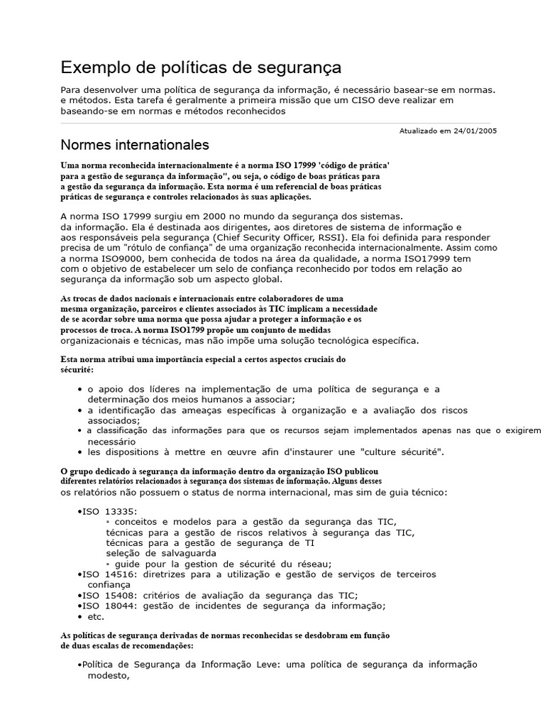 Exemplo de PSSI | PDF | Rede de computadores | Segurança da informação