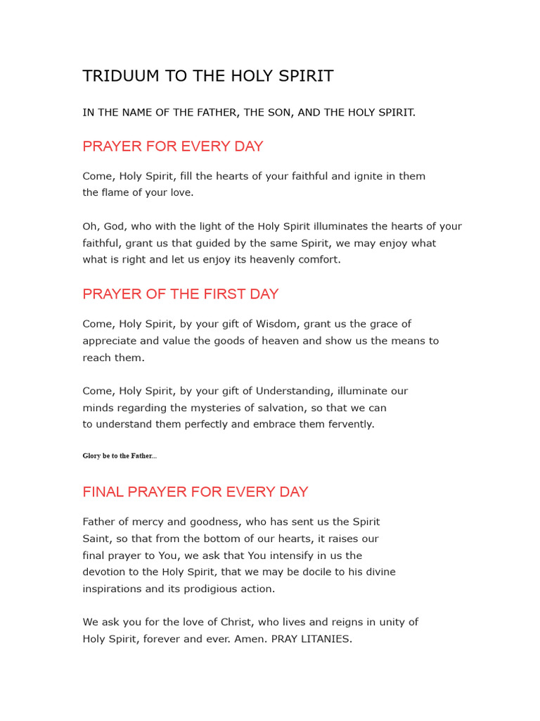 Triduum To The Holy Spirit | PDF | God The Father | Holy Spirit