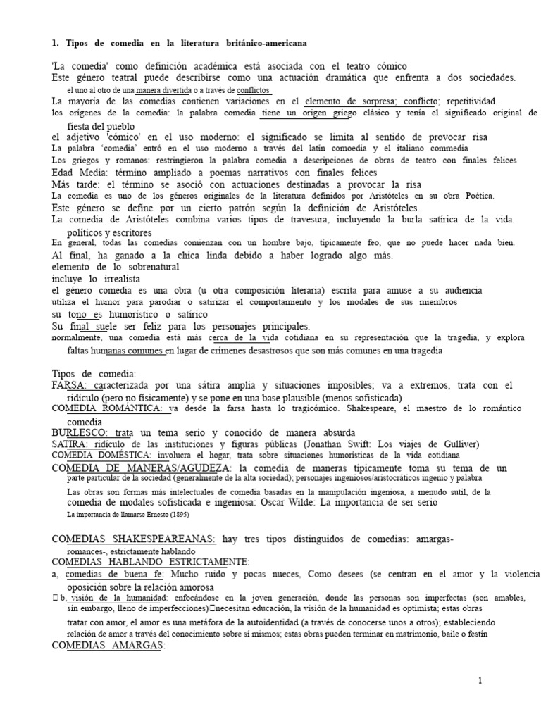Tipos de Comedia en La Literatura Británica-Americana | PDF | Comedia ...
