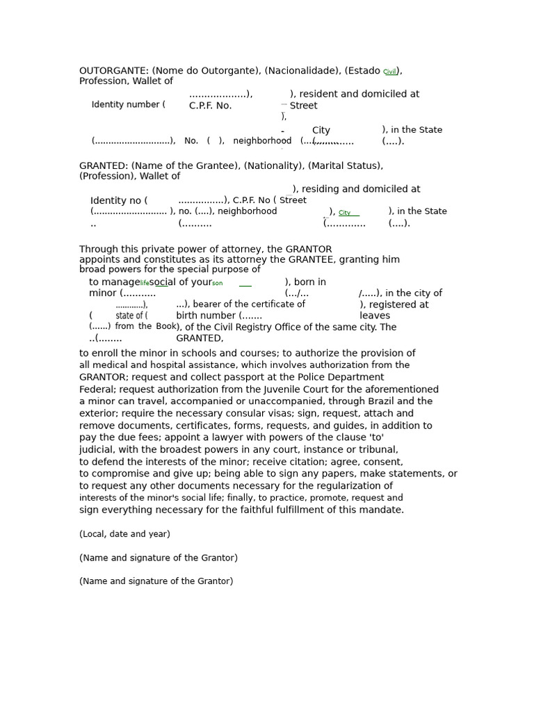 Power of Attorney for Minor's Affairs | PDF | Power Of Attorney ...
