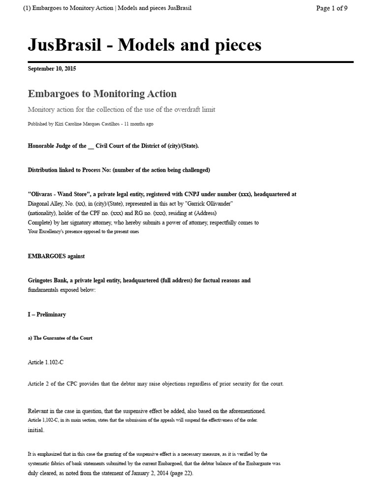 Embargoes To The Monitoring Action - TEMPLATE | PDF | Interest | Justice