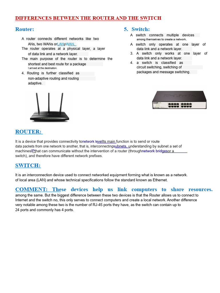 Differences between the Switch and the Router.docx | PDF