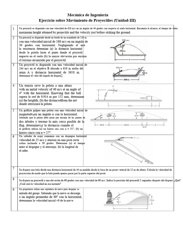 Mecánica de Ingeniería (Movimiento de Proyectiles) | PDF | Velocidad ...