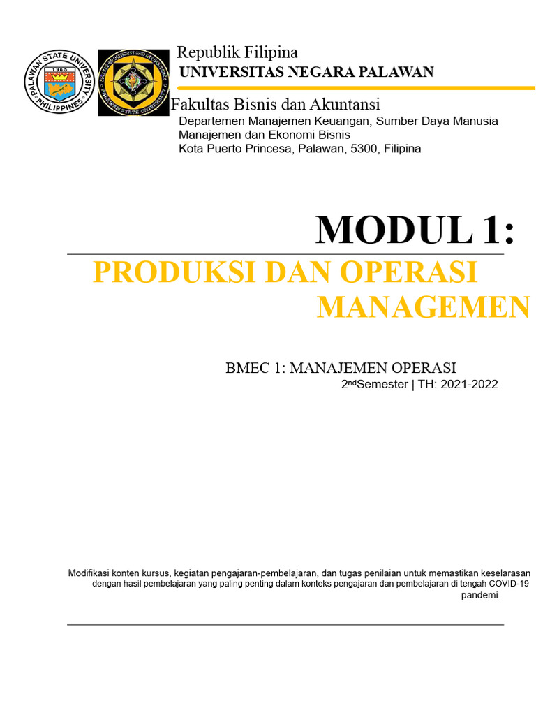 Modul 1 (Manajemen Produksi Dan Operasi) | PDF