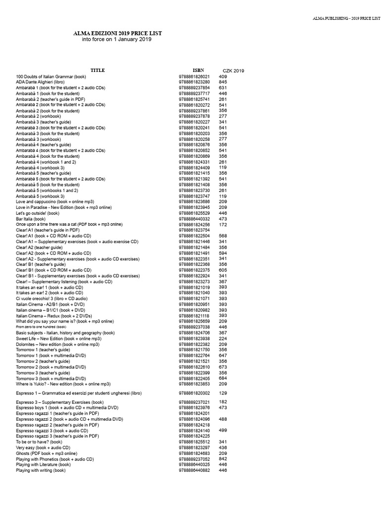 ALMA 2019 price list | PDF | Linguistics