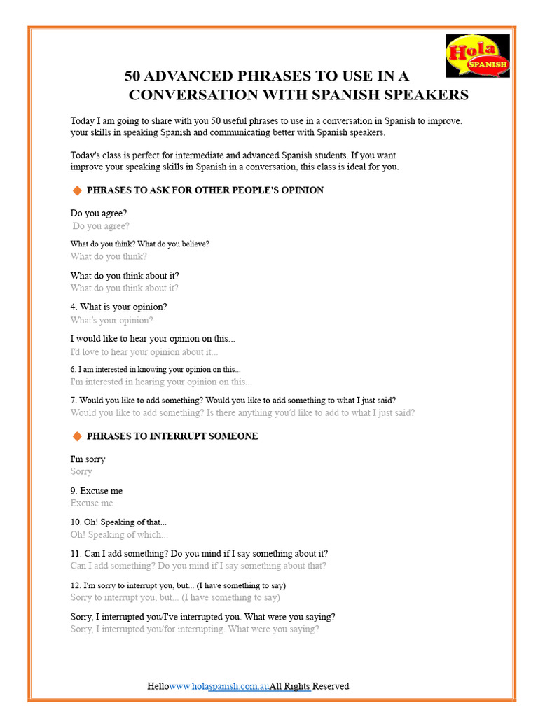 50 Advanced Spanish Conversation Phrases | PDF | Conversation