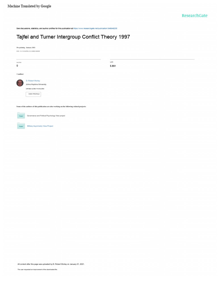 TAJFEL THEORY OF INTERGROUP CONFLICT TRANSLATED | PDF | Social ...