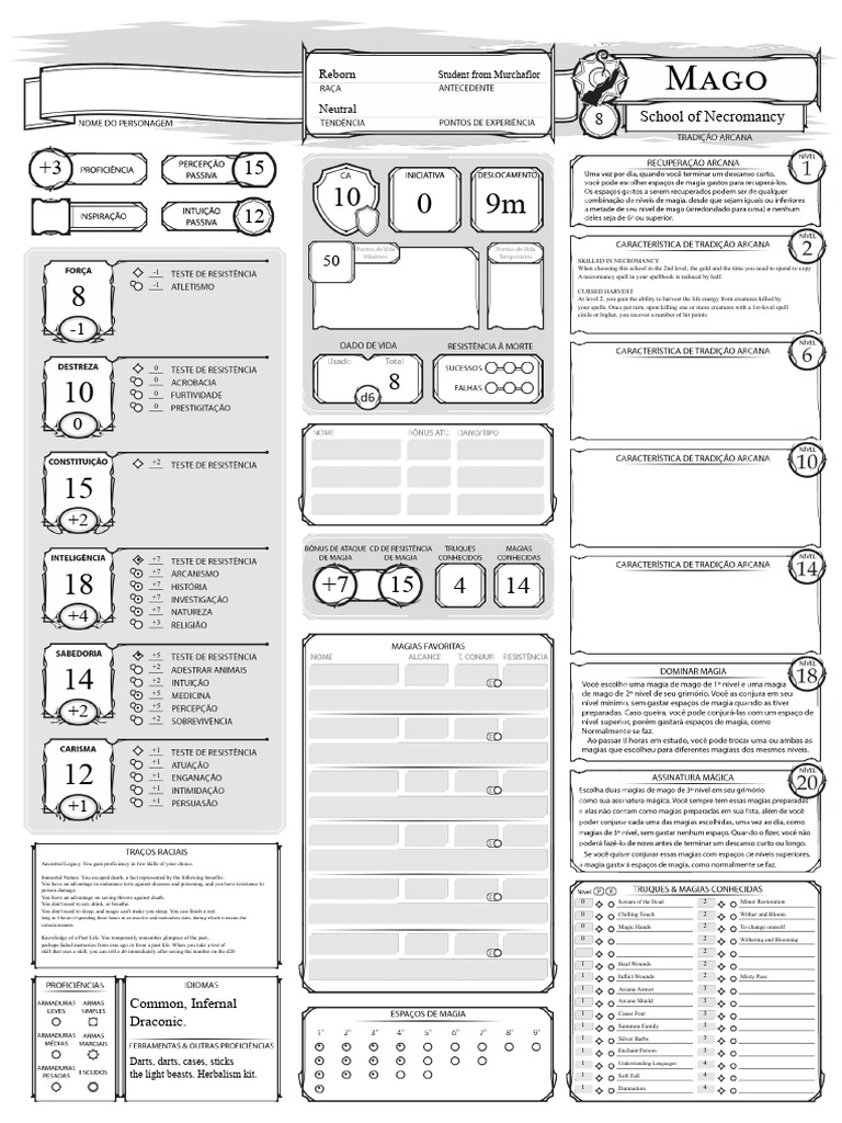 DND 5e - Sheet - Necromancer Mage 8 | PDF | Necromancy