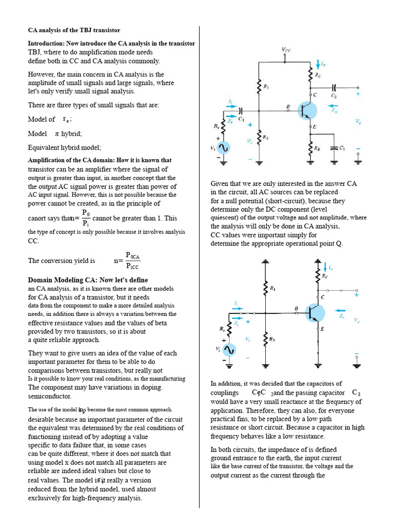 CA analysis of the BJT transistor | PDF | Amplifier | Electrical Impedance