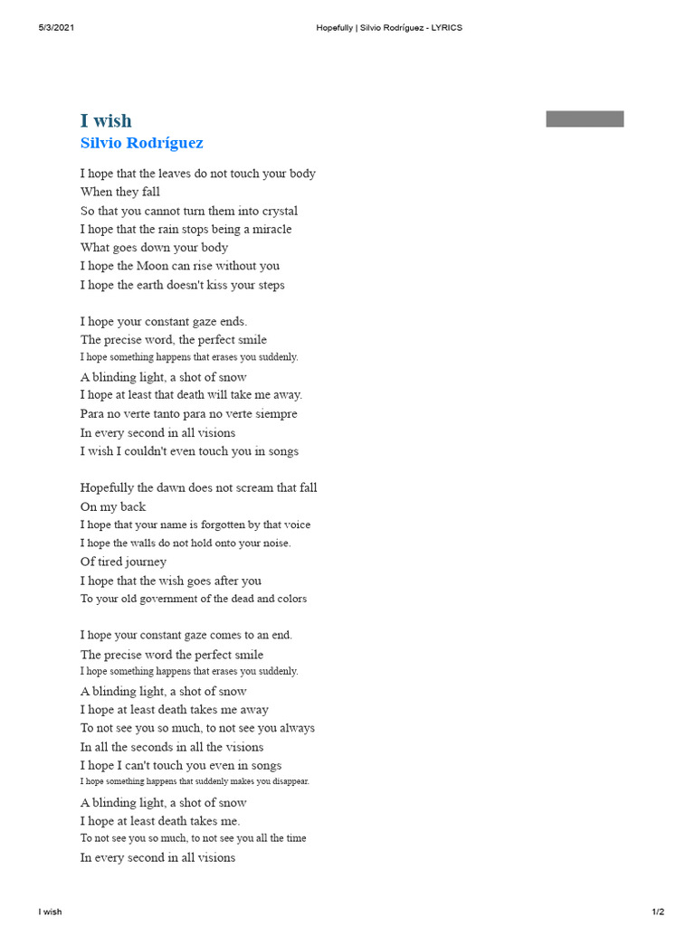 Silvio Rodríguez "Ojalá" Lyrics Analysis | PDF