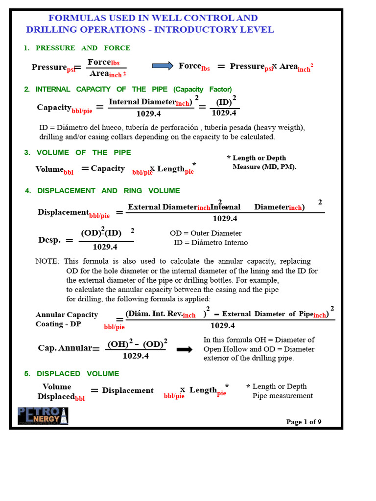 3.2. Formulas and Tables Well Control - Introductory | PDF | Gases ...