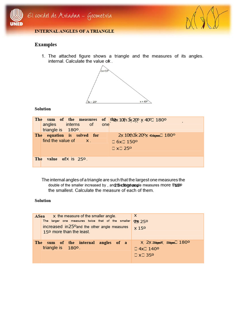 Geometry Internal Angles of a Triangle | PDF | Triangle | Angle