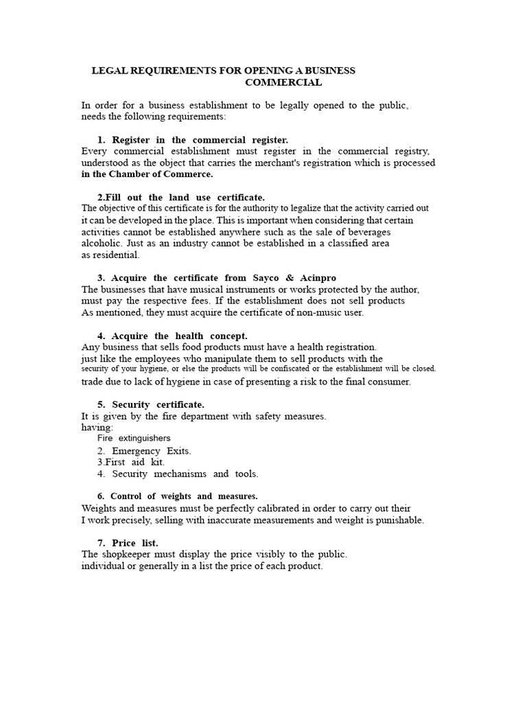 Legal Requirements For Opening A Commercial Establishment | PDF ...