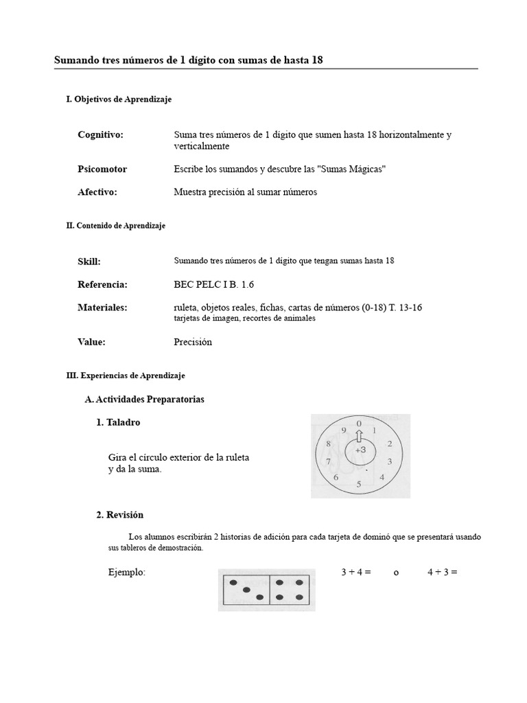 Sumando Tres Números de Un Dígito Que Suman Hasta 18 | PDF ...