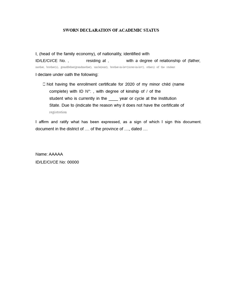 SWORN DECLARATION OF ACADEMIC SITUATION.docx | PDF