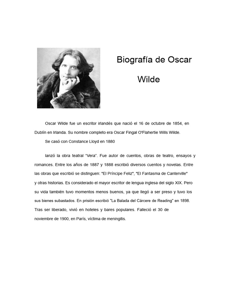 Biografía de Oscar Wilde | PDF