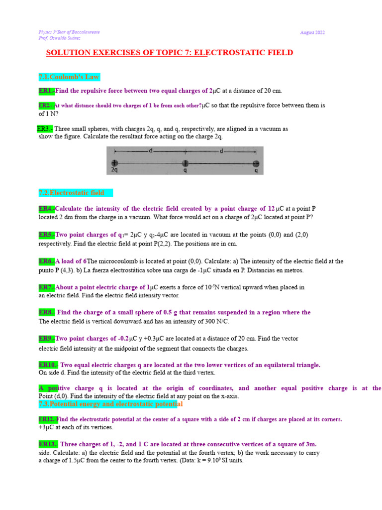 Solved Exercises Electric Field | PDF | Electric Field | Force
