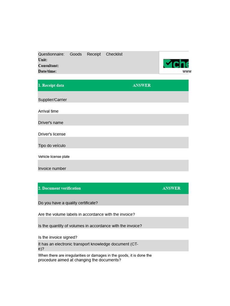 Goods Receipt Checklist | PDF | Verification And Validation | Cargo