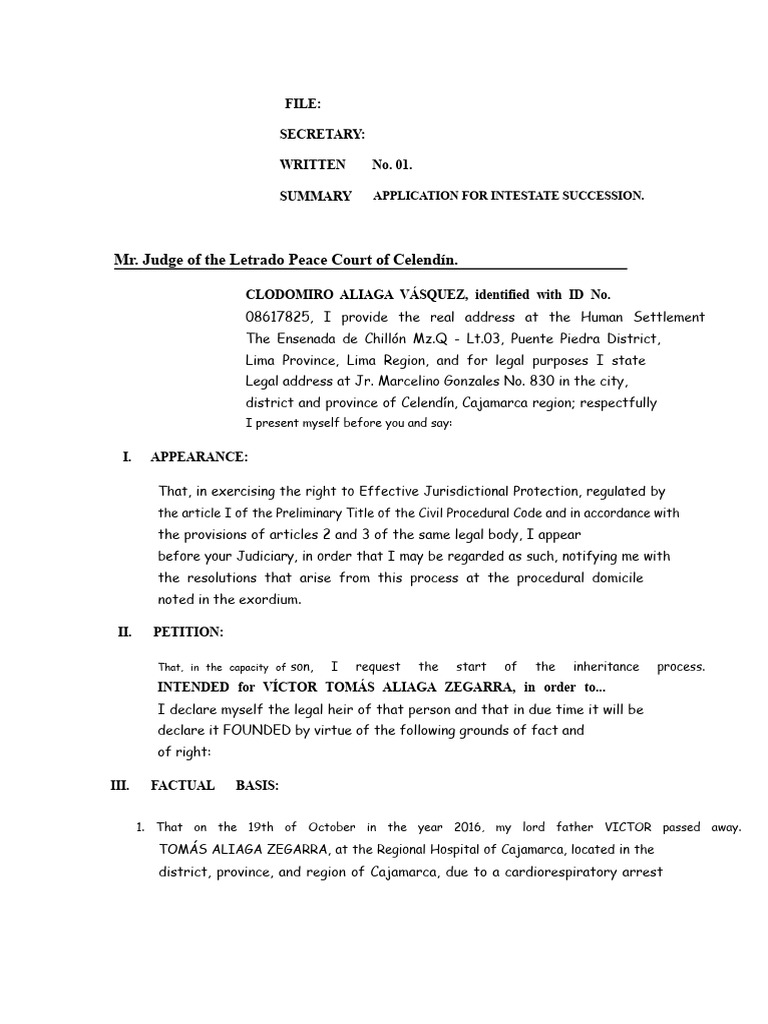 Intestate Succession Application Summary | PDF | Intestacy | Inheritance