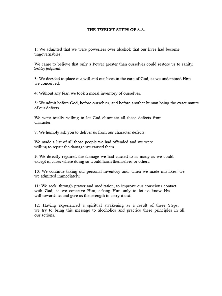 THE TWELVE STEPS OF A.A. | PDF | Alcoholics Anonymous | Twelve Step Program