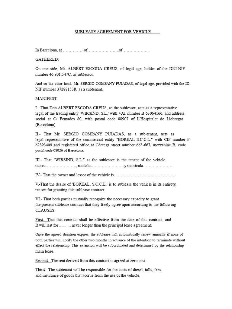Vehicle Sublease Agreement | PDF