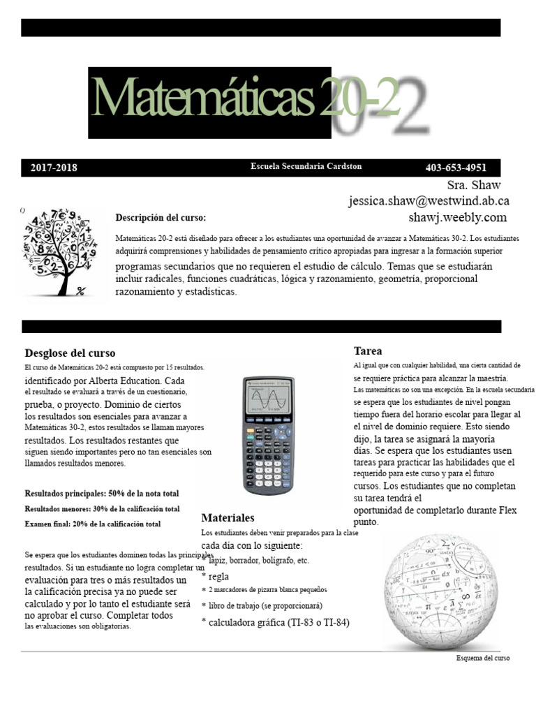 Esquema Del Curso de Matemáticas 20-2 | PDF | Evaluación | Aprendizaje