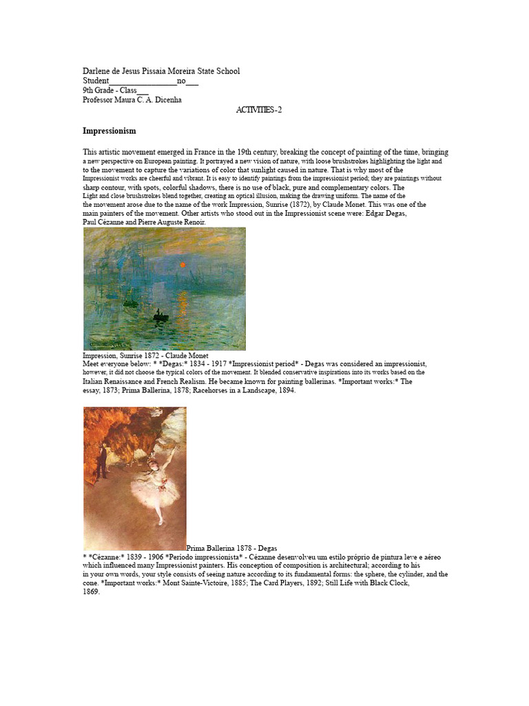Overview of Impressionism Art Movement | PDF | Impressionism | Paul Cézanne