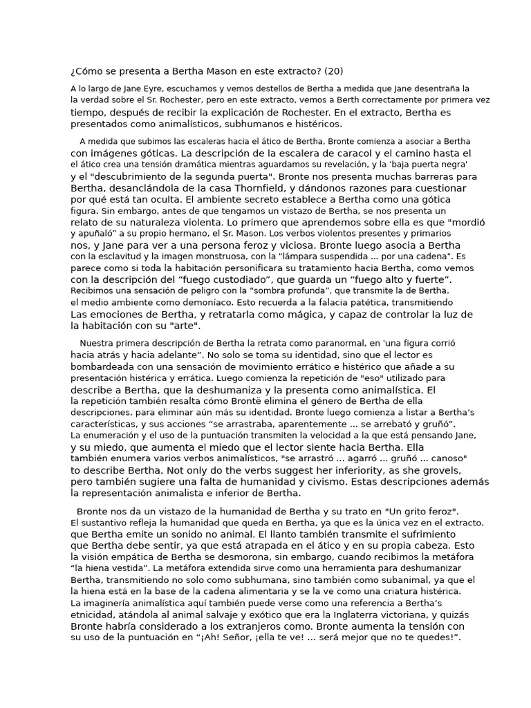 ¿Cómo se presenta Bertha Mason en este extracto? | PDF | Familia Brontë | Jane Eyre