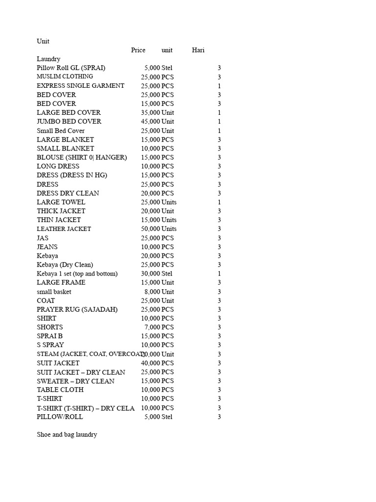 Laundry Price | PDF | Clothing | Consumer Goods