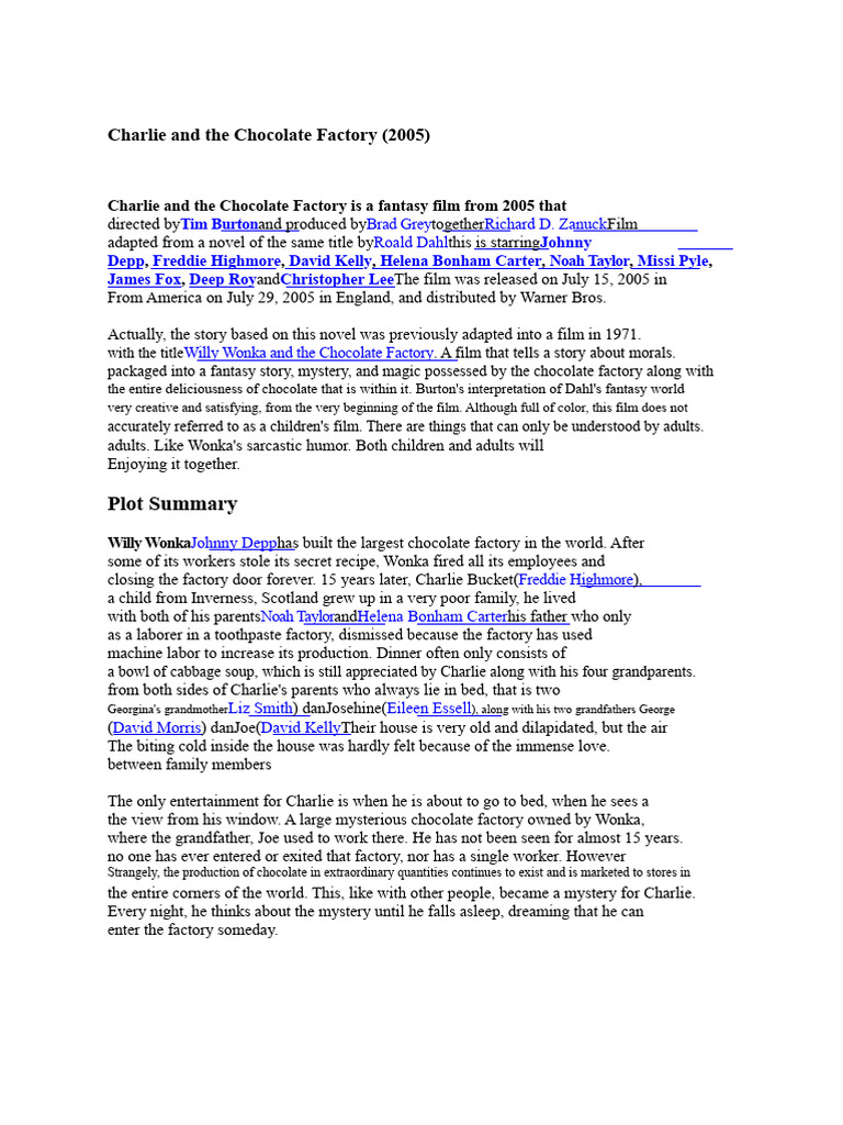 Charlie and the Chocolate Factory Film Overview | PDF