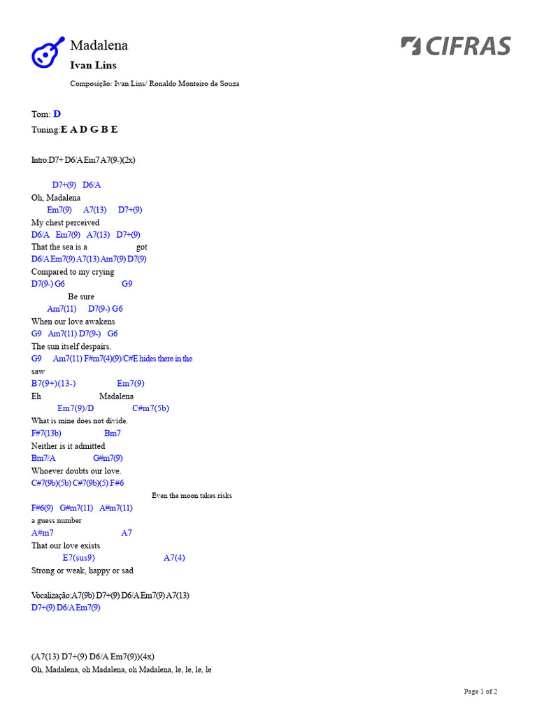 Impression of Madalena - Ivan Lins - CHORDS | PDF