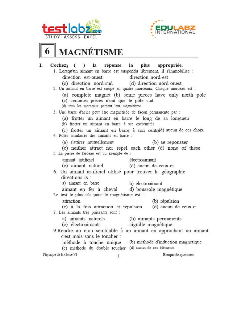 Questions sur le magnétisme en physique | PDF | Aimant permanent | Fer