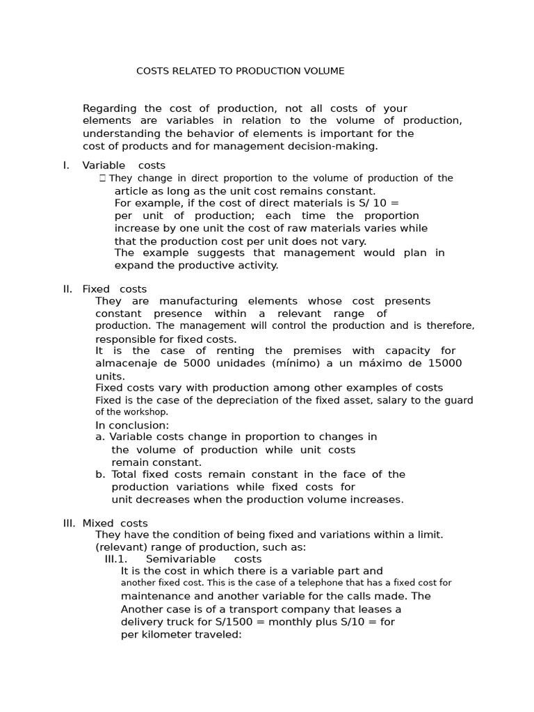 Costs Related to Production Volume | PDF | Sales | Expense