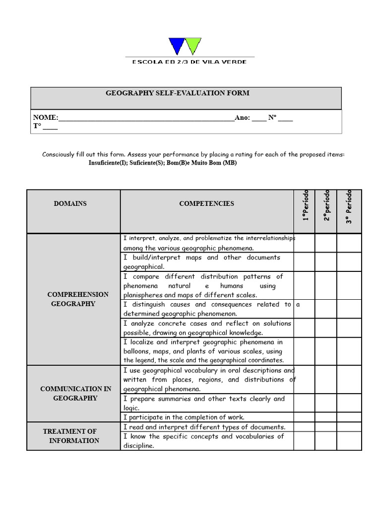 Self-Assessment Form Geography | PDF | Geography | Reading Comprehension