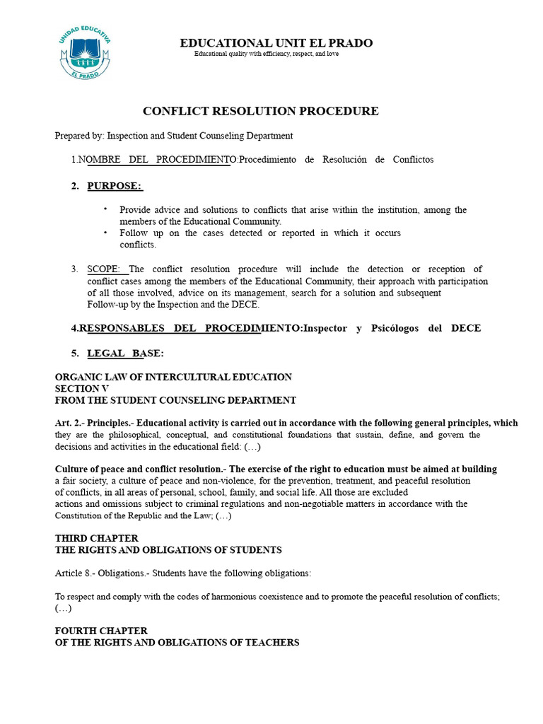 Conflict Resolution Procedure Guide | PDF | Mediation | Conflict Resolution